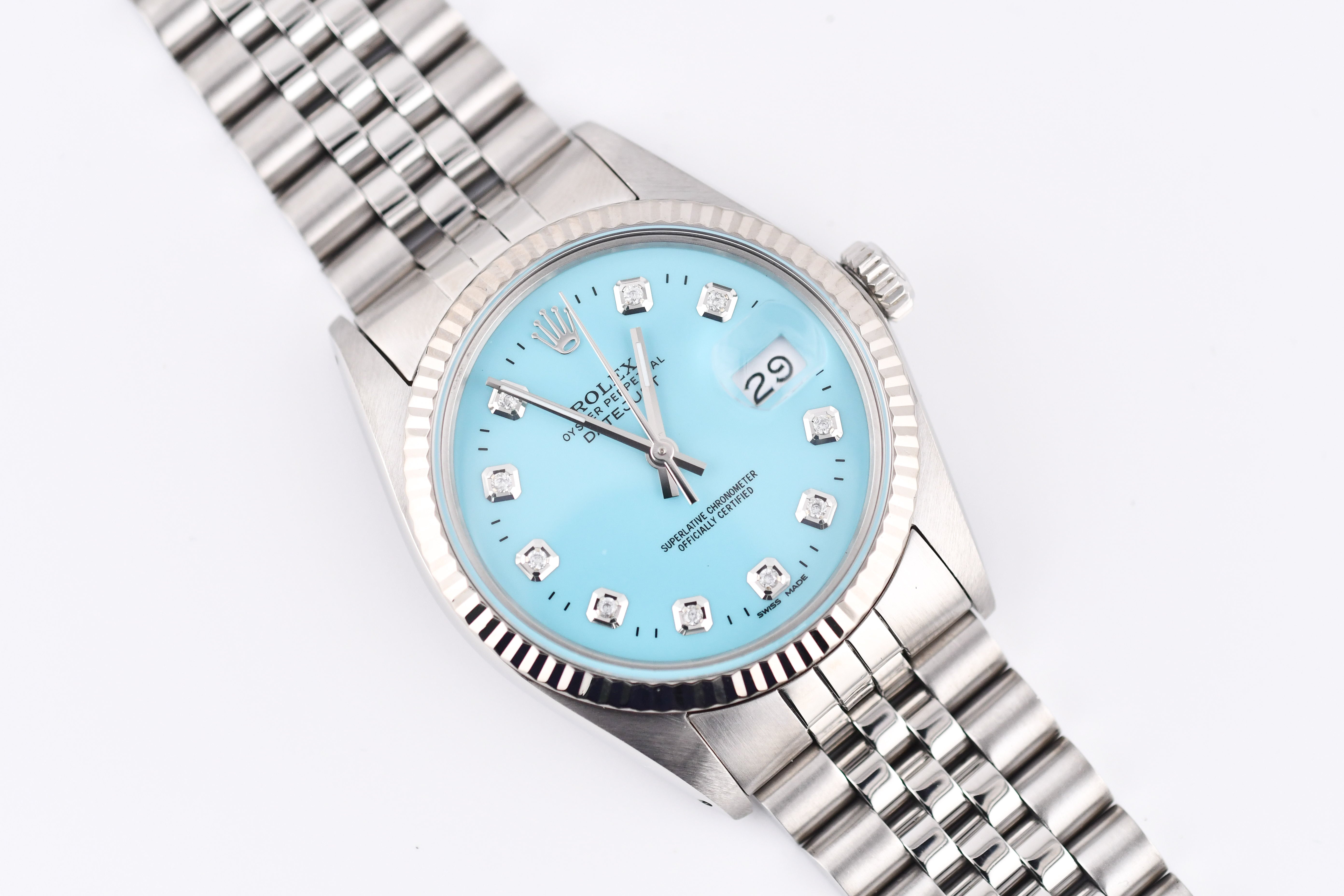 Rolex Datejust 36mm Ref 16014 Custom Baby Blue Diamond Dial ...